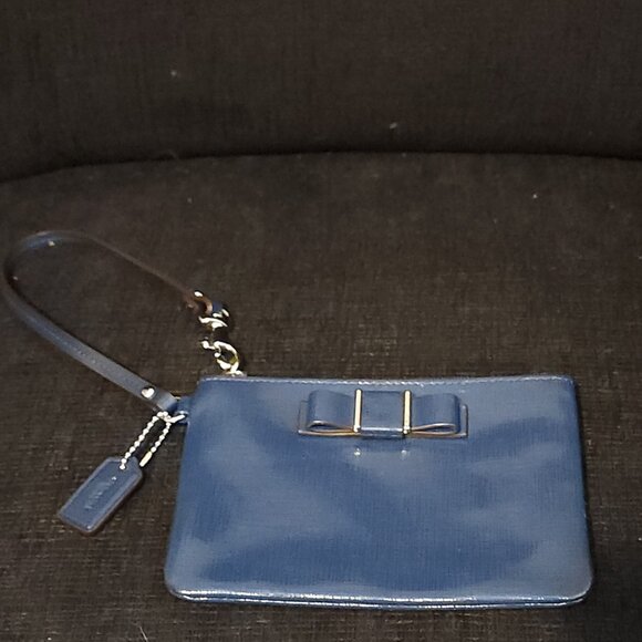 Coach | Bags | Coach Darcy Navy Blue Patent Bow Wristlet | Poshmark